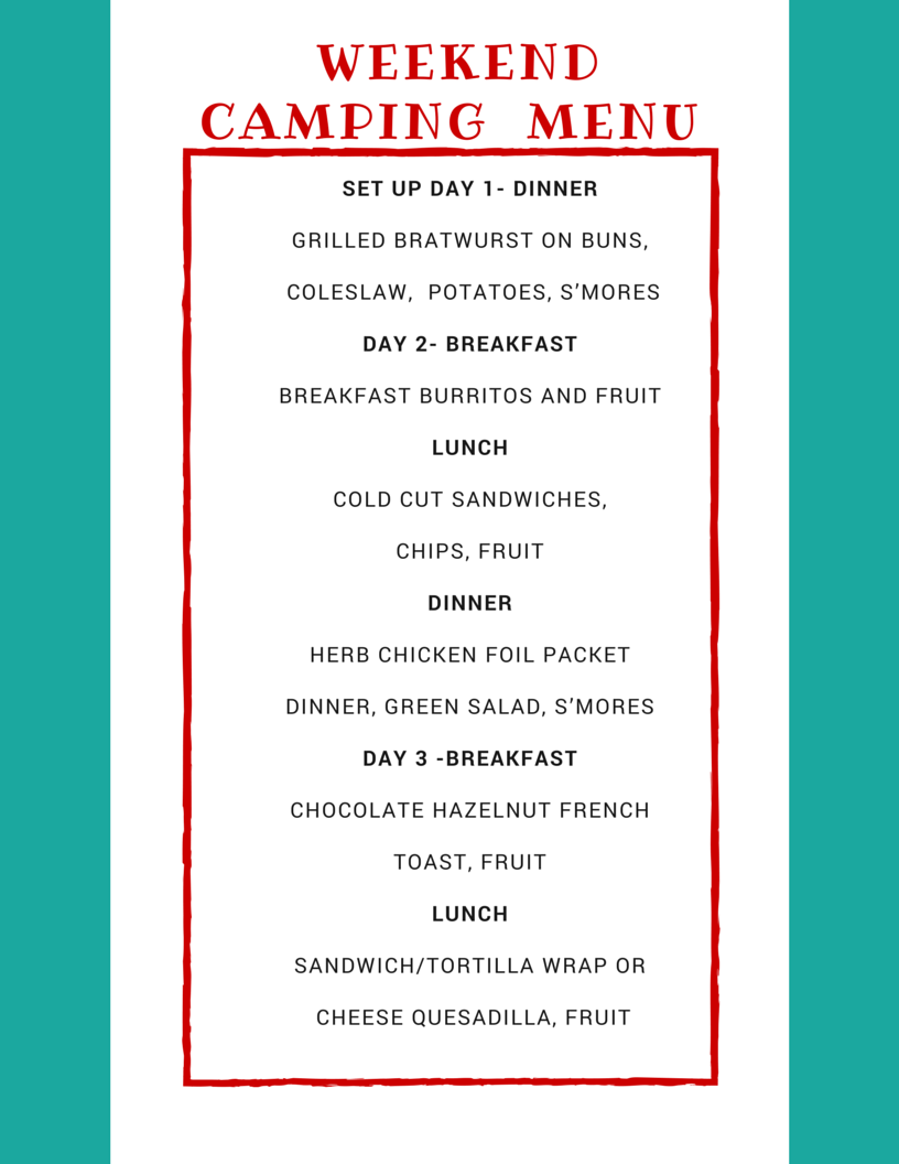 Weekend Camping Menu Little Family Adventure Weekend Camping Menu Little Family Adventure